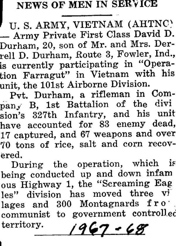 Durham, David D. - 327 Infantry Veterans - Vietnam War